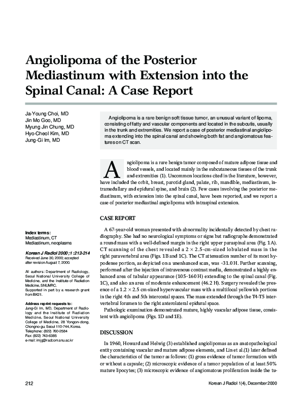 (PDF) Angiolipoma of the Posterior Mediastinum with Extension into the ...