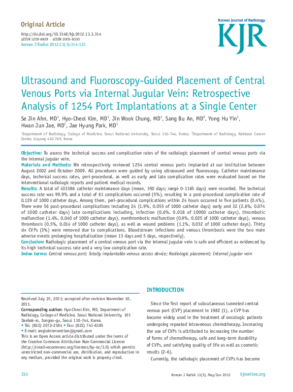 (PDF) Ultrasound and fluoroscopy-guided placement of central venous ...