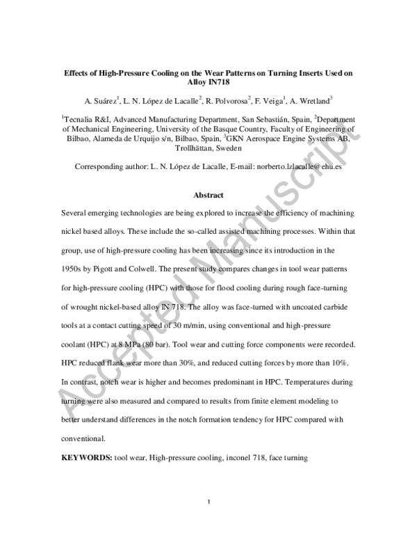 (PDF) Effects of high-pressure cooling on the wear patterns on turning ...