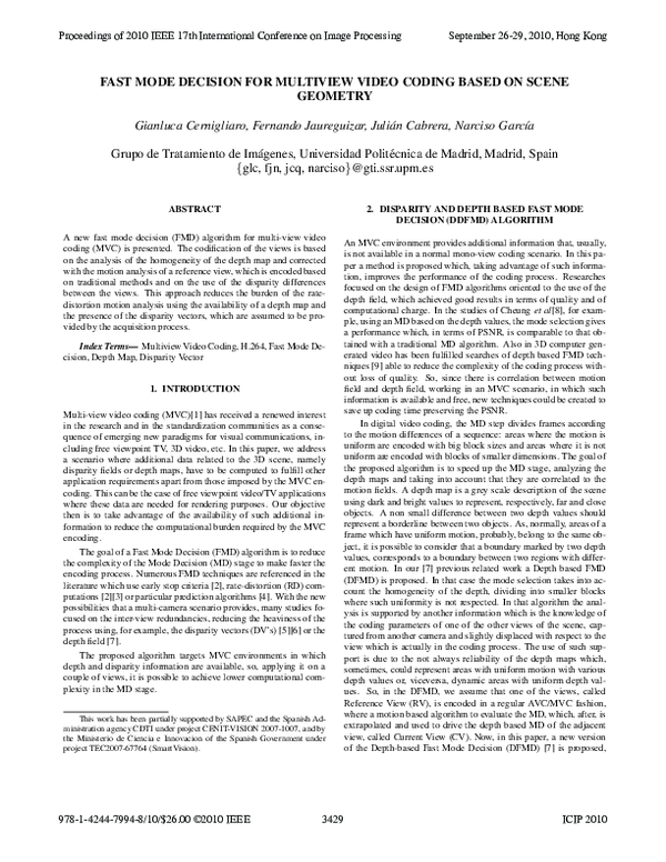 (PDF) Fast mode decision for multiview video coding based on scene geometry