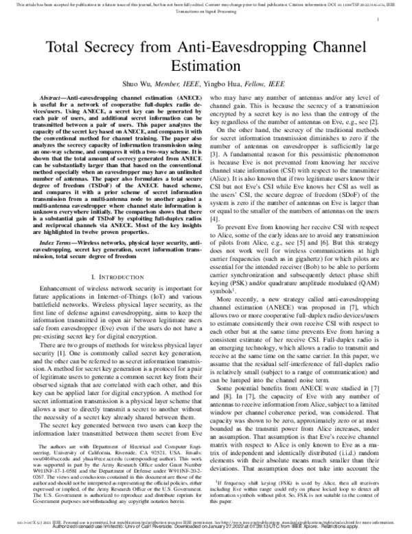 (PDF) Total Secrecy From Anti-Eavesdropping Channel Estimation