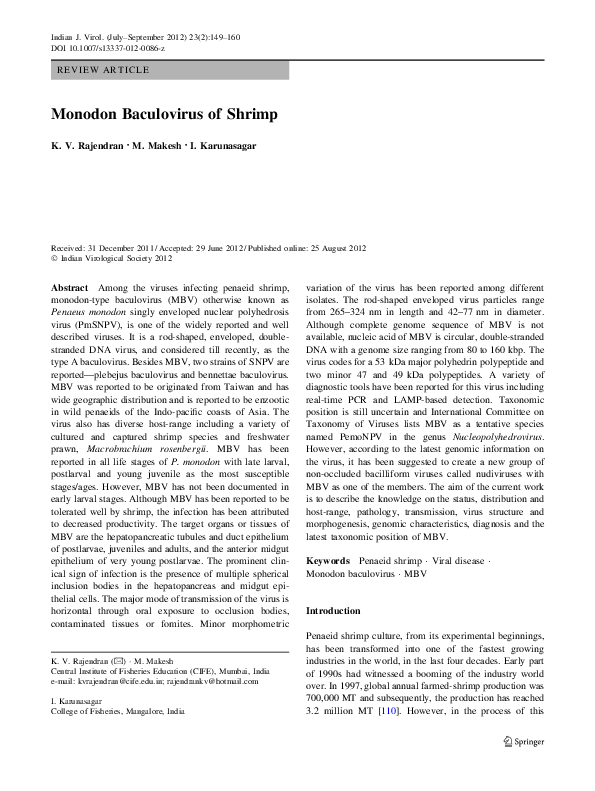(PDF) Monodon Baculovirus of Shrimp
