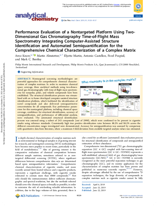 Pdf Performance Evaluation Of A Non Targeted Platform Using Gc×gc Tofms Integrating Computer