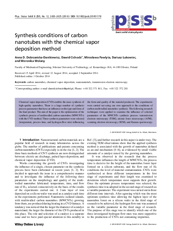 (PDF) Synthesis conditions of carbon nanotubes with the chemical vapor ...