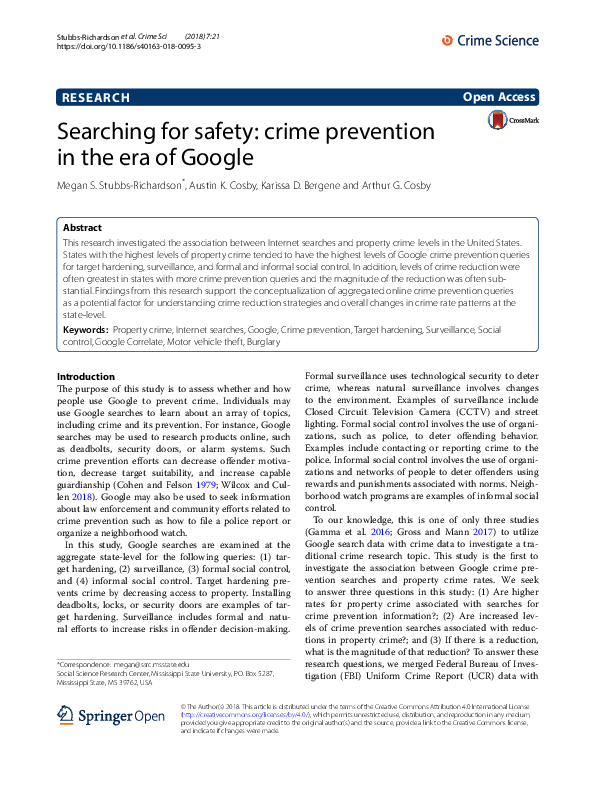 (PDF) Searching for safety: crime prevention in the era of Google