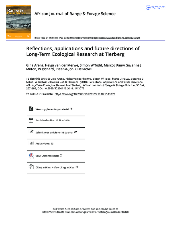 (PDF) Reflections, applications and future directions of Long-Term Ecological Research at Tierberg