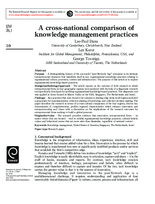(PDF) A cross‐national comparison of knowledge management practices