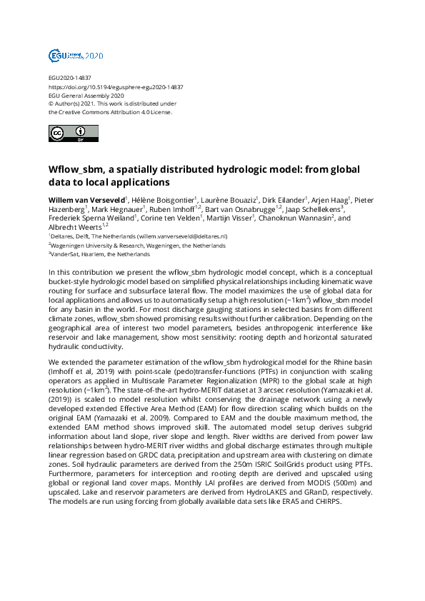 (PDF) Wflow_sbm, a spatially distributed hydrologic model: from global data to local applications