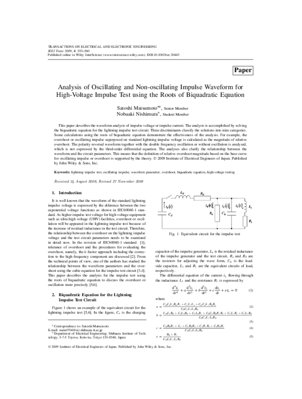 Pdf Analysis Of Oscillating And Non Oscillating Impulse Waveform For High Voltage Impulse Test