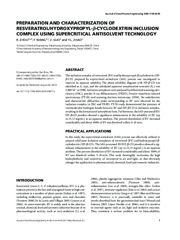 (PDF) Preparation and Characterization of Resveratrol/Hydroxypropyl-Β ...