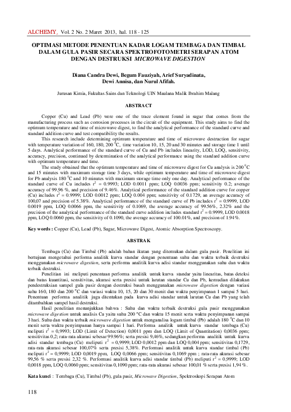(PDF) Optimasi Metode Penentuan Kadar Logam Tembaga Dan Timbal Dalam ...