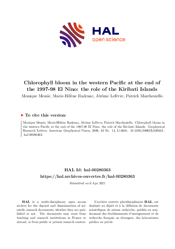 (PDF) Chlorophyll bloom in the western Pacific at the end of the 1997 ...
