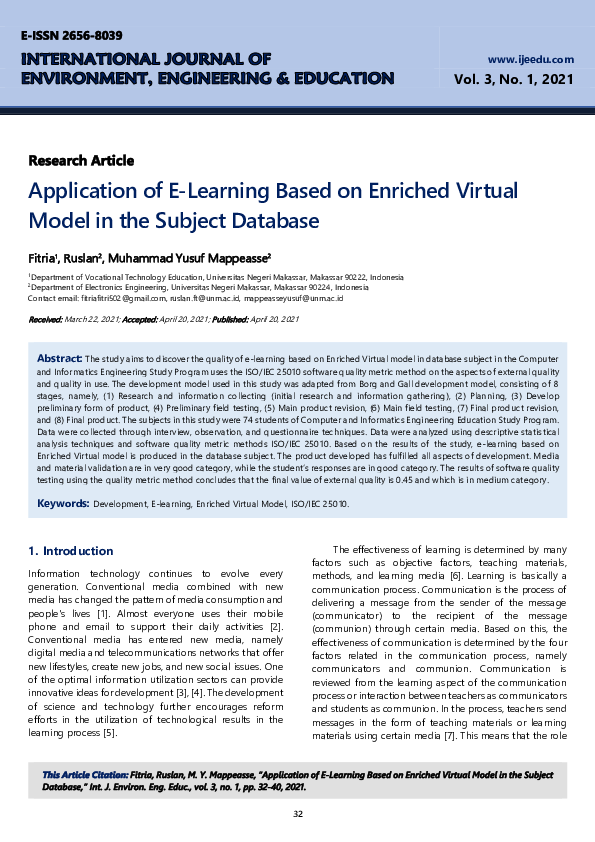 (PDF) Application of E-Learning Based on Enriched Virtual Model in the Subject Database