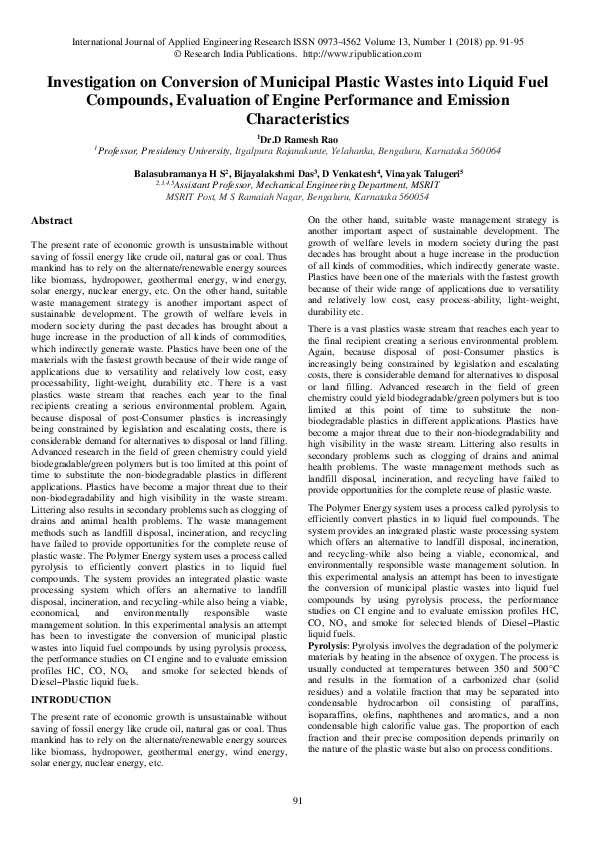(PDF) Investigation on Conversion of Municipal Plastic Wastes into ...
