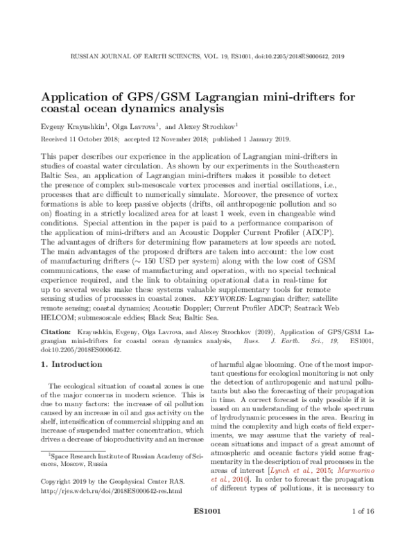 (PDF) Application of GPS/GSM Lagrangian mini-drifters for coastal ocean dynamics analysis