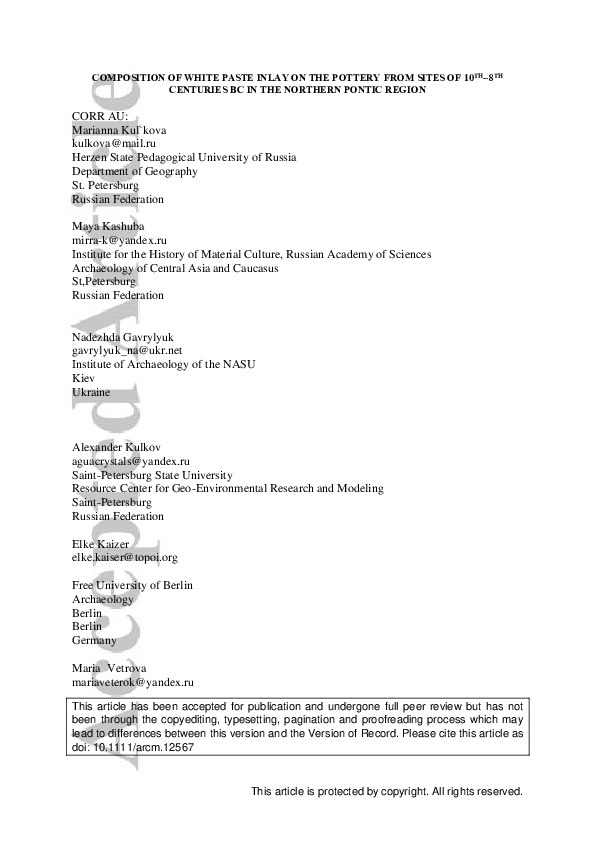 (PDF) Composition of White Paste Inlay on the Pottery from Sites of ...