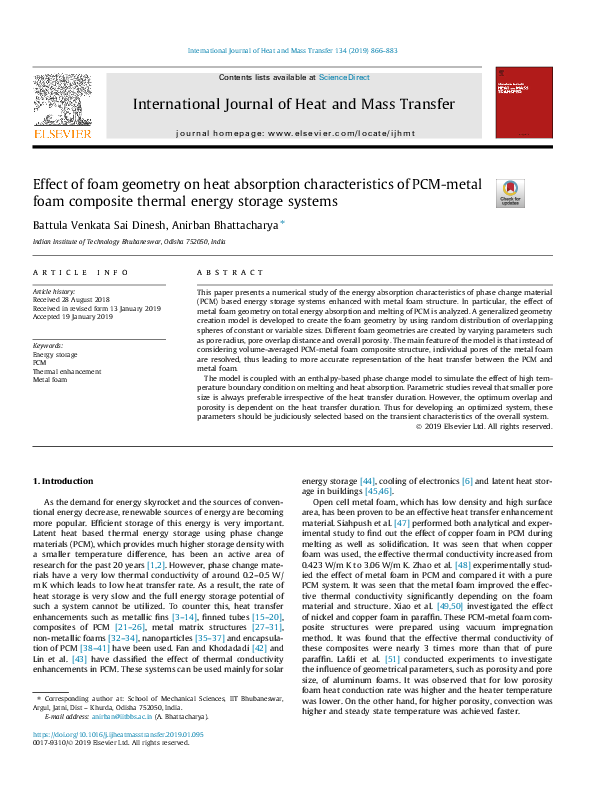 (PDF) Effect of foam geometry on heat absorption characteristics of PCM ...