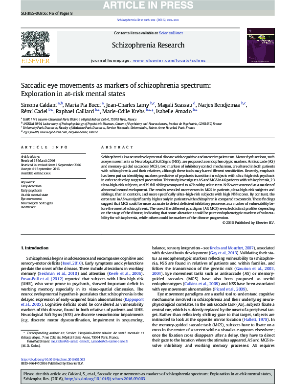 (PDF) Saccadic eye movements as markers of schizophrenia spectrum ...