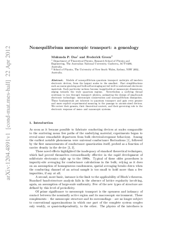 Pdf Nonequilibrium Mesoscopic Transport A Genealogy