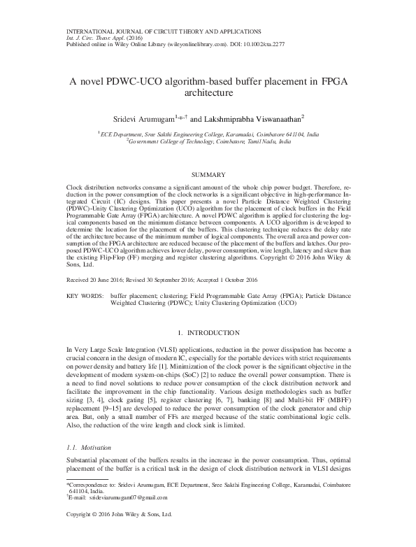 Pdf A Novel Pdwc Uco Algorithm Based Buffer Placement In Fpga