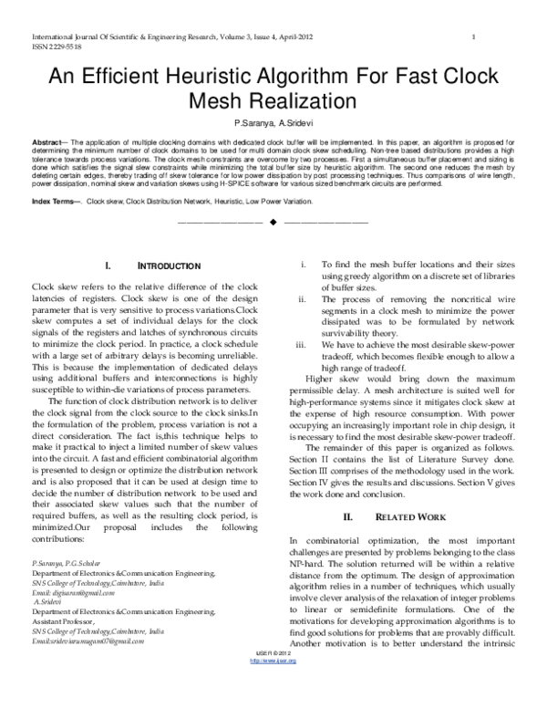 (PDF) An efficient heuristic algorithm for fast clock mesh realization (PDF) An efficient heuristic algorithm for fast clock mesh realization