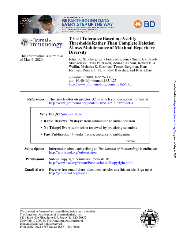 (PDF) T Cell Tolerance Based on Avidity Thresholds Rather Than Complete ...