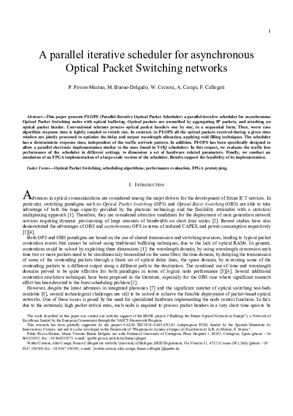 Pdf A Parallel Iterative Scheduler For Asynchronous Optical Packet Switching Networks Franco