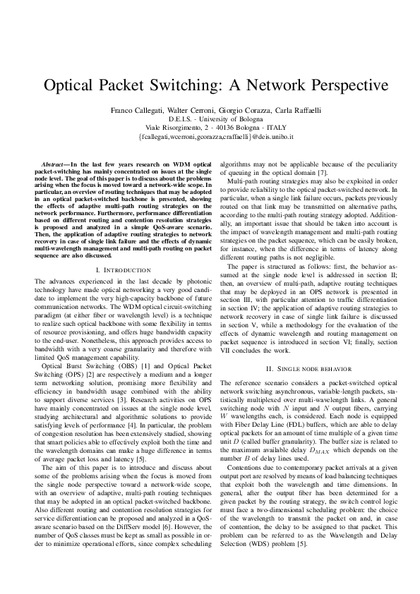 (PDF) Optical Packet Switching