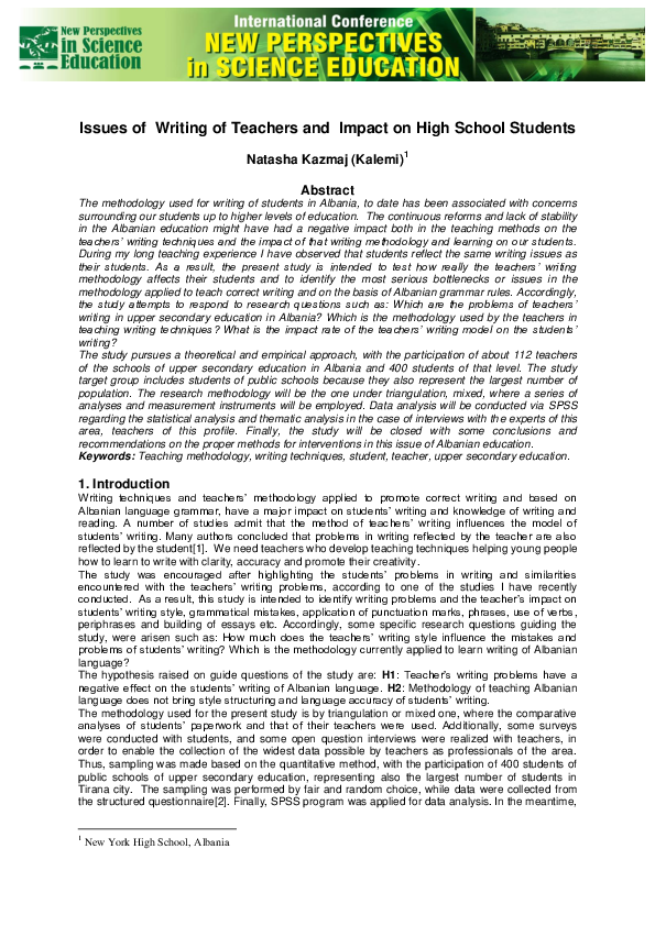 (PDF) Issues of Writing of Teachers and Impact on High School Students