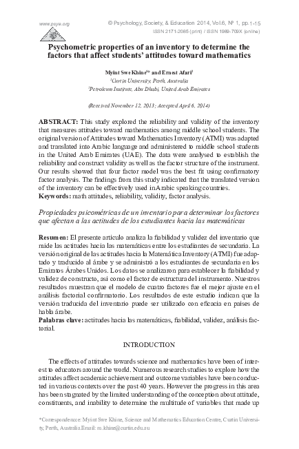 (PDF) Psychometric properties of an inventory to determine the factors that affect students ...