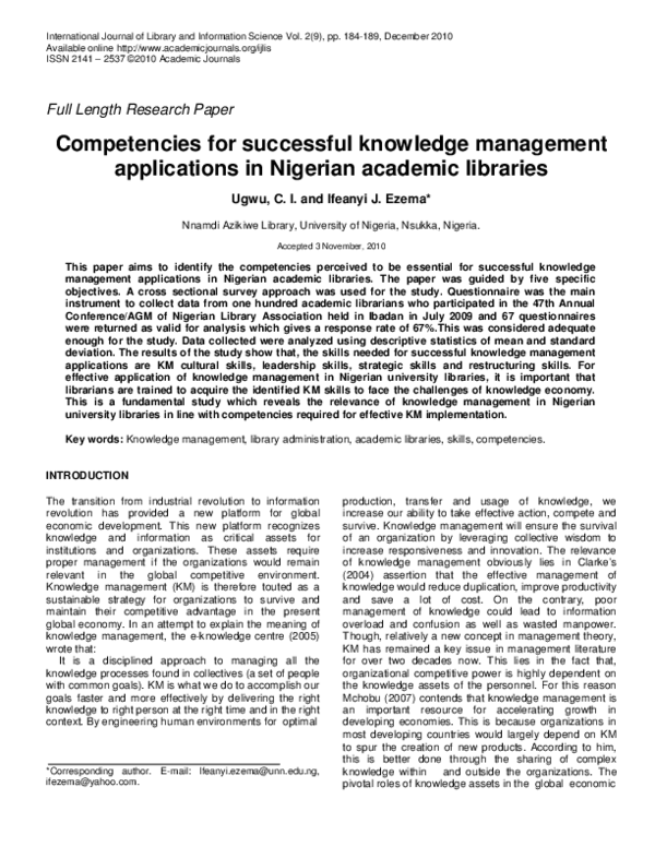 (PDF) Competencies for successful knowledge management applications in ...