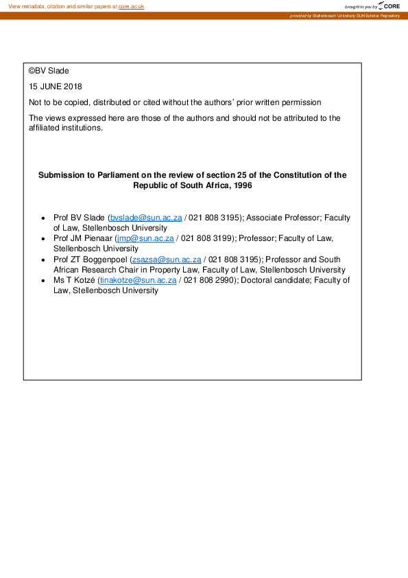 (PDF) Submission to Parliament on the review of section 25 of the ...