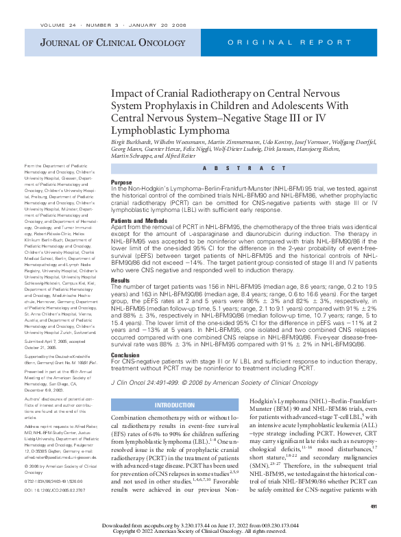 (PDF) Impact of Cranial Radiotherapy on Central Nervous System Prophylaxis in Children and ...
