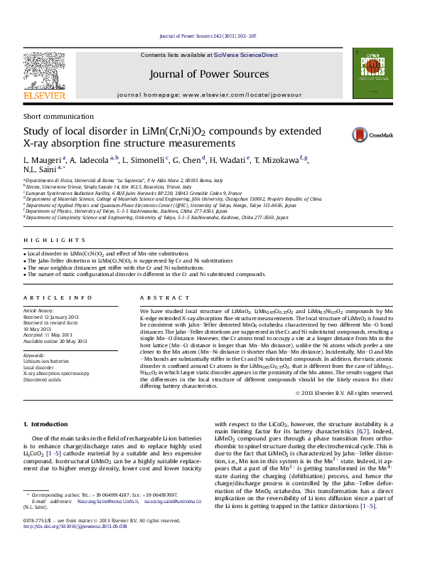 (PDF) Study of local disorder in LiMn(Cr,Ni)O2 compounds by extended X ...