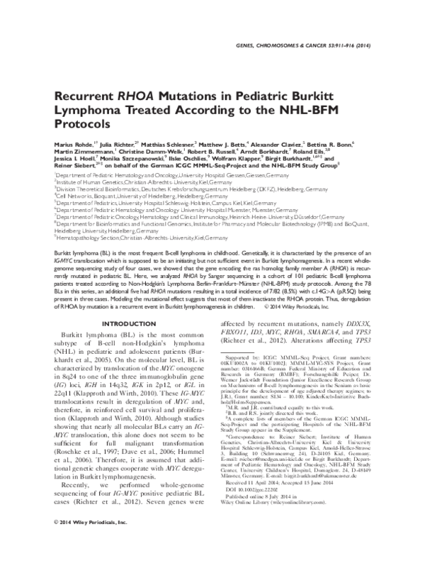 (PDF) RecurrentRHOAmutations in pediatric Burkitt lymphoma treated ...