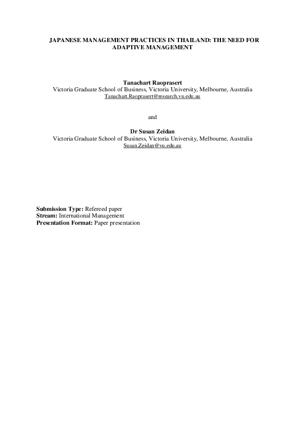 (PDF) Japanese Management Practices in Thailand: The Need for Adaptive ...