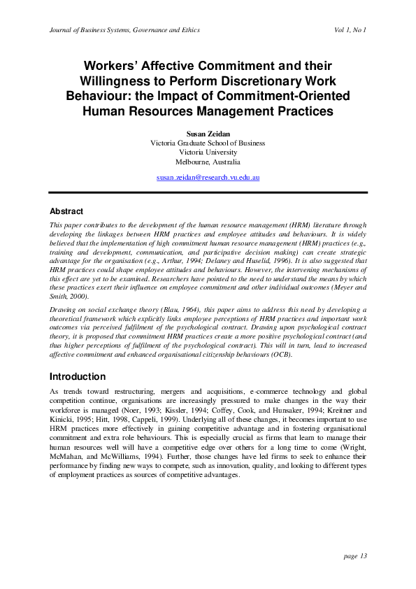 (PDF) Workers’ Affective Commitment and their Willingness to Perform Discretionary Work ...