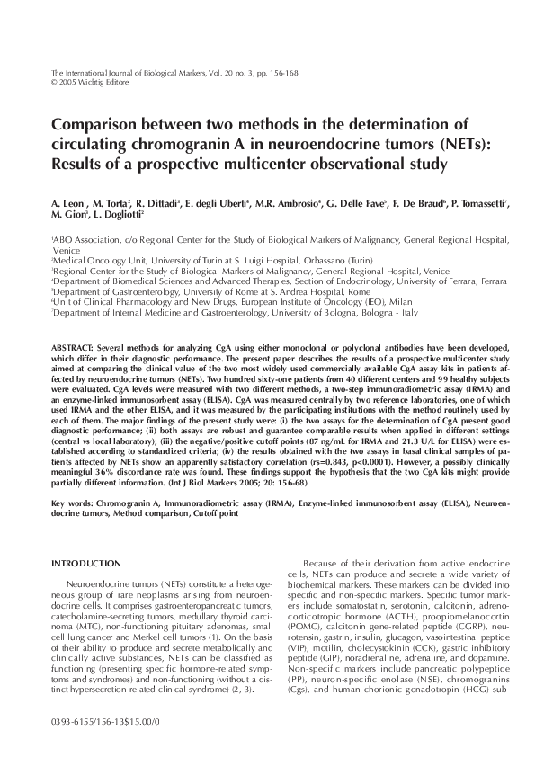 (PDF) Comparison between Two Methods in the Determination of Circulating Chromogranin A in ...