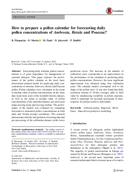 (PDF) How to prepare a pollen calendar for forecasting daily pollen ...