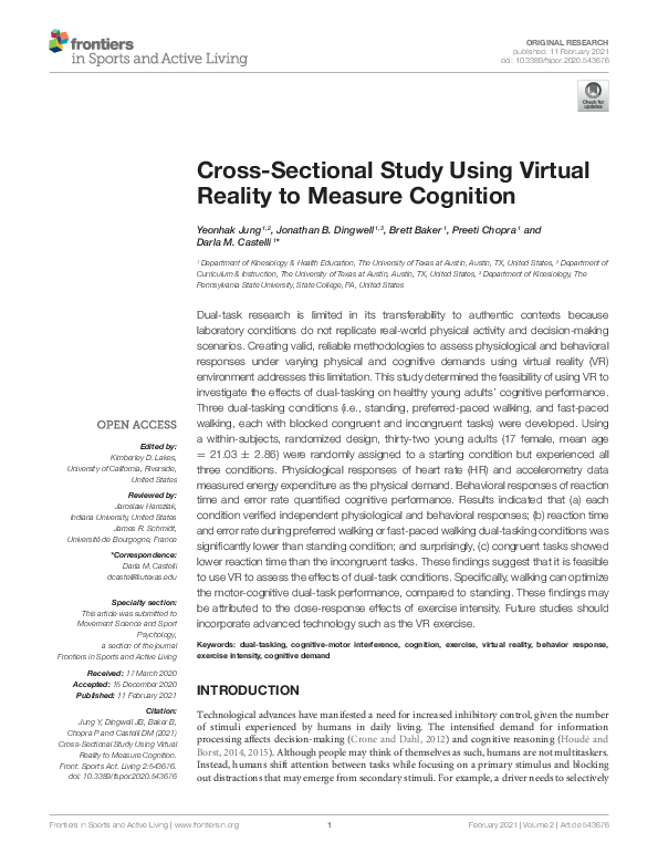 (PDF) Cross-Sectional Study Using Virtual Reality to Measure Cognition
