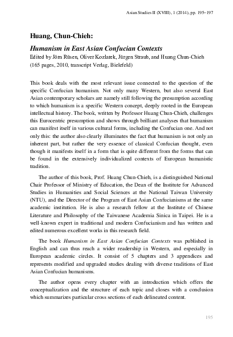 (PDF) Huang Chun-chieh: Humanism in East Asian Confucian Contexts