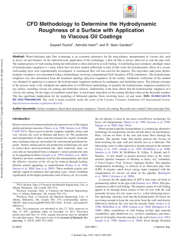 (PDF) CFD Methodology to Determine the Hydrodynamic Roughness of a Surface with Application to ...