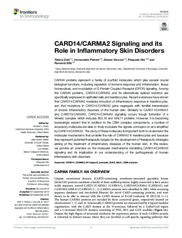 (PDF) CARD14/CARMA2 Signaling and its Role in Inflammatory Skin Disorders