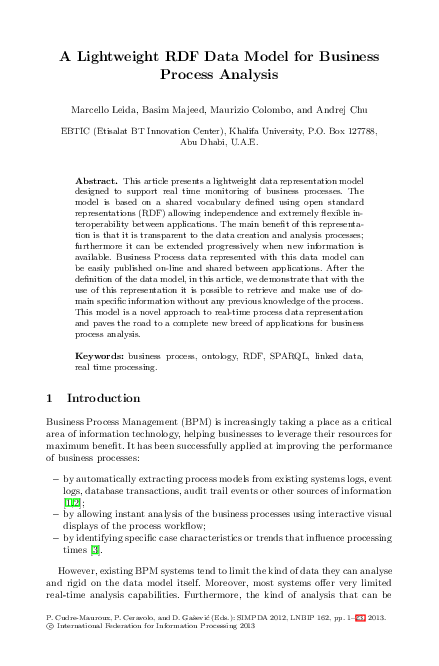 (PDF) A Lightweight RDF Data Model for Business Process Analysis
