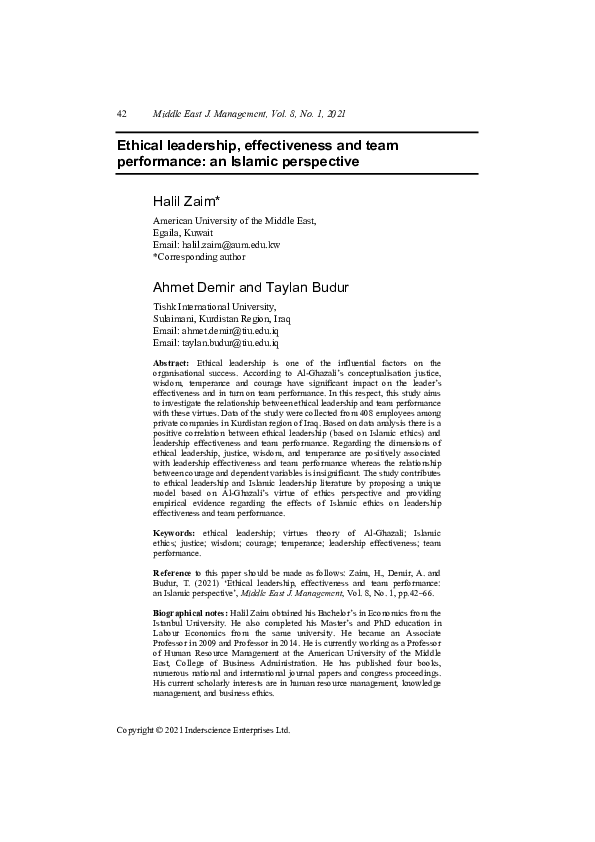 (PDF) Ethical leadership, effectiveness and team performance: an ...