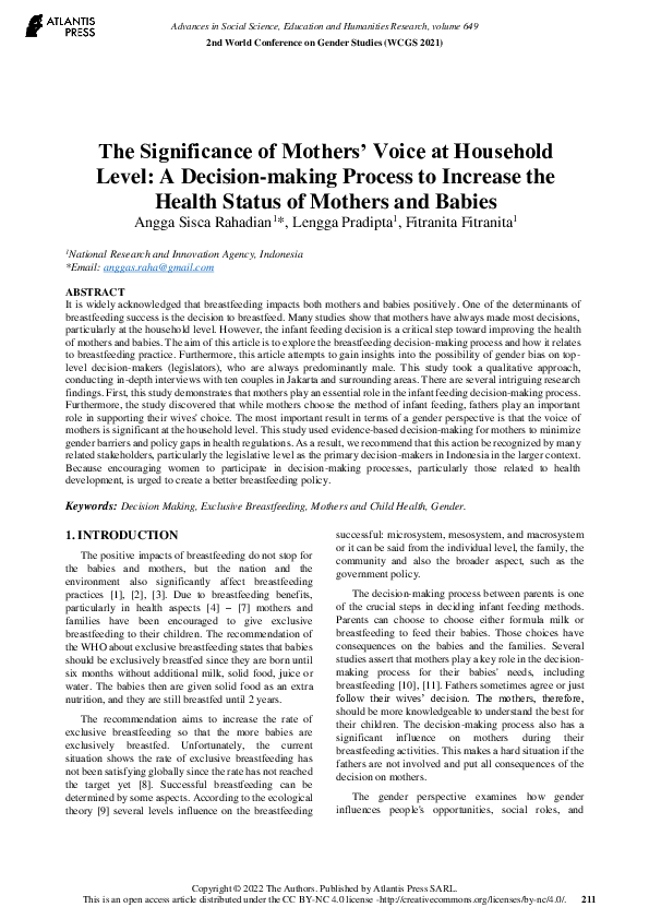 (PDF) The Significance of Mothers’ Voice at Household Level: A Decision ...