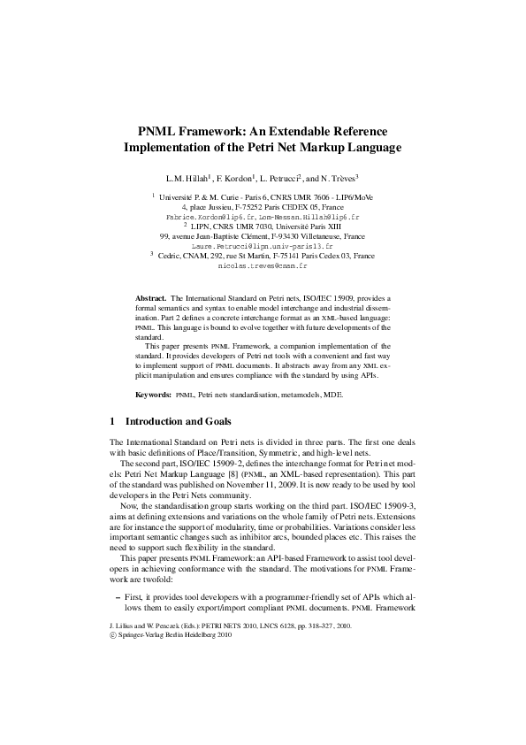 (PDF) PNML Framework: An Extendable Reference Implementation of the Petri Net Markup Language