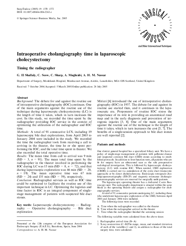 (PDF) Intraoperative cholangiography time in laparoscopic cholecystectomy