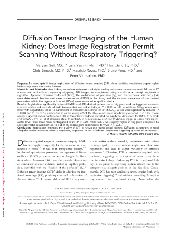 (PDF) Diffusion tensor imaging of the human kidney: Does image registration permit scanning ...