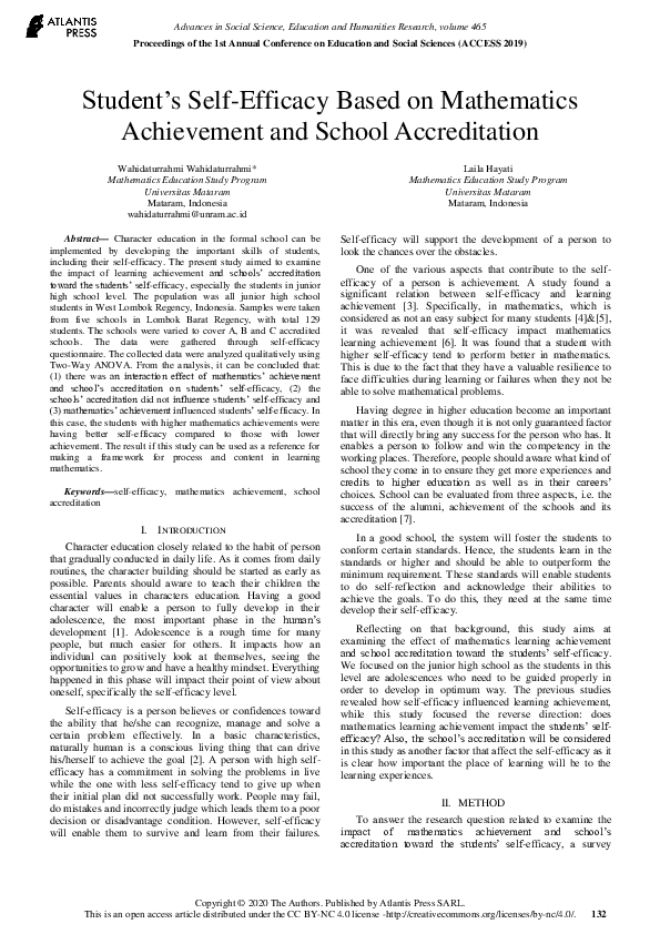 (PDF) Student’s Self-Efficacy Based on Mathematics Achievement and ...